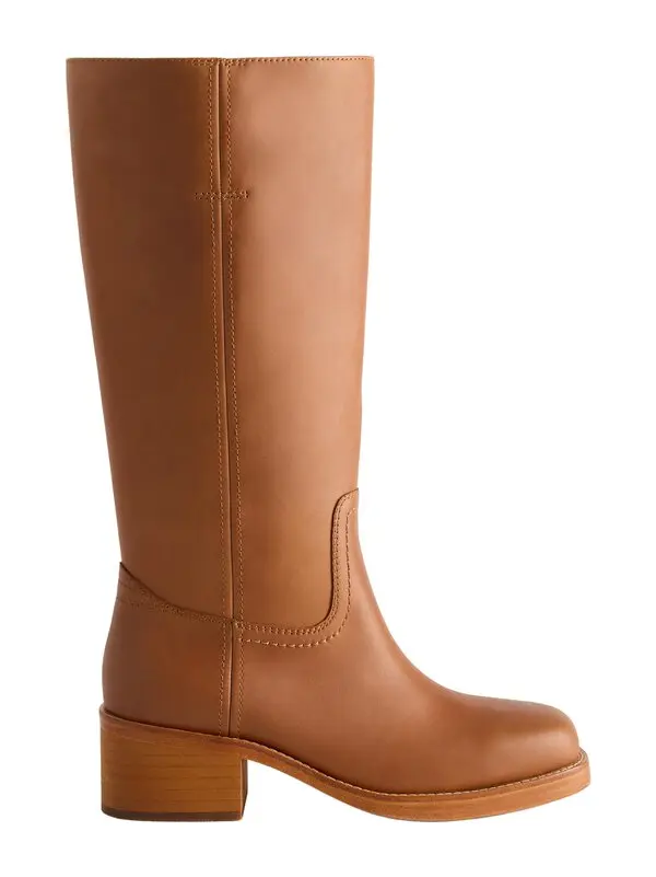 Quince Italian Leather Block Heel Boot - Chestnut