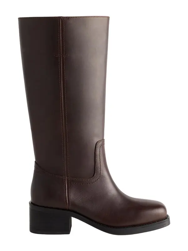 Quince Italian Leather Block Heel Boots - Coffee Bean