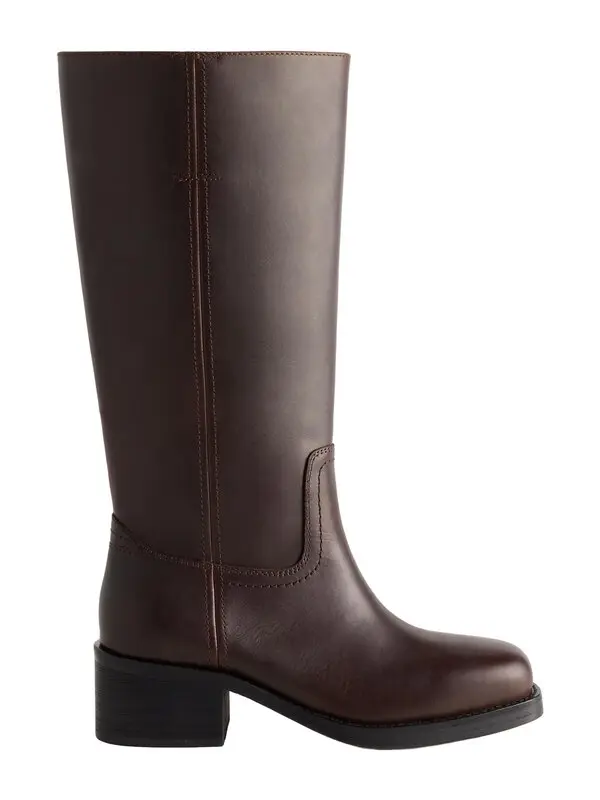 Quince Italian Leather Block Heel Boot - Coffee Bean