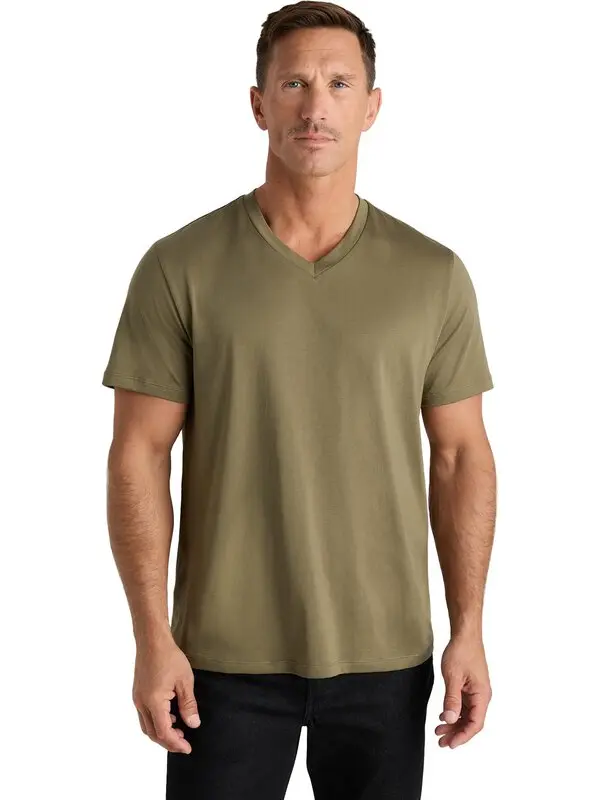 Quince 100% Pima Cotton Luxe Touch V-neck T-shirt - Bayberry Olive