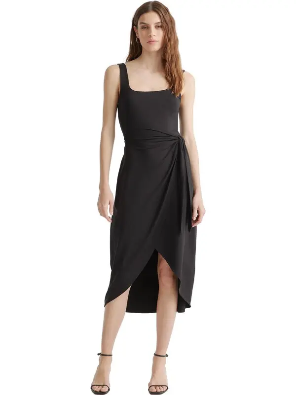 Quince Tencel Jersey Side Tie Midi Dress - Black