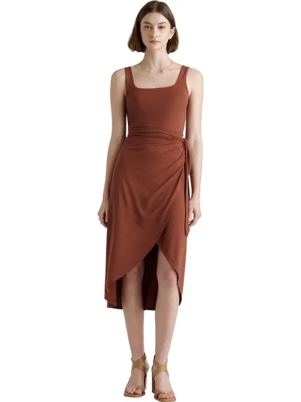 Quince Tencel Jersey Side Tie Midi Dress - Brown