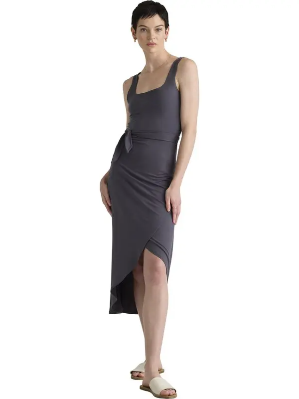Quince Tencel Jersey Side Tie Midi Dress - Carbon Grey
