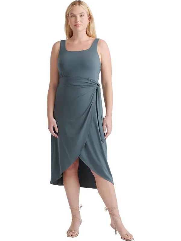 Quince Tencel Jersey Side Tie Midi Dress - Dark Olive