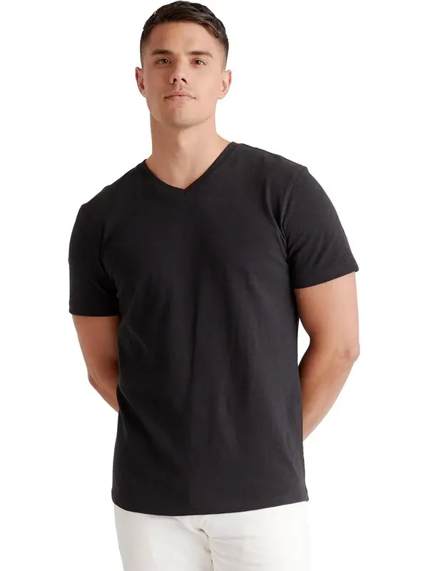 Quince Slub V-neck T-shirt - Bold Black