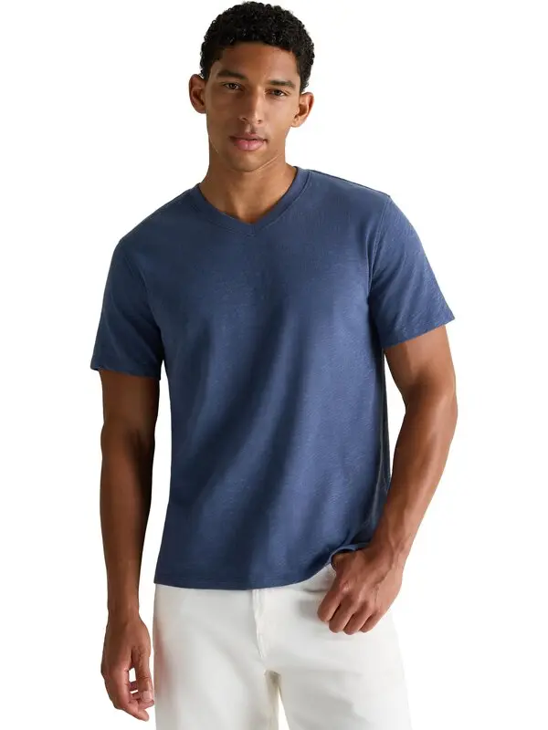Quince Slub V-neck T-shirt - Storm Blue