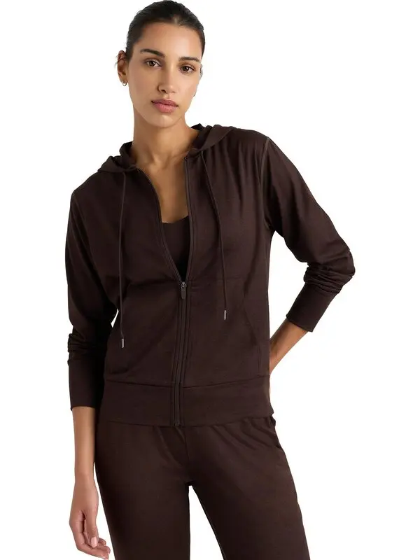 Quince Performance Full Zip Hoodie - Heather Coffee Bean Brown