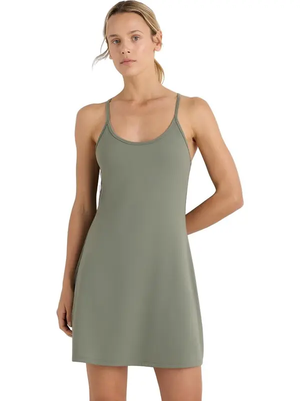 Quince Active Dress With Built-in Shorts - Smoked Thyme Green