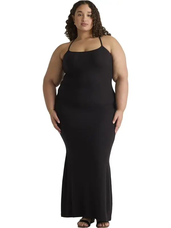 Quince Tencel Rib Knit Maxi Slip Dress - Black