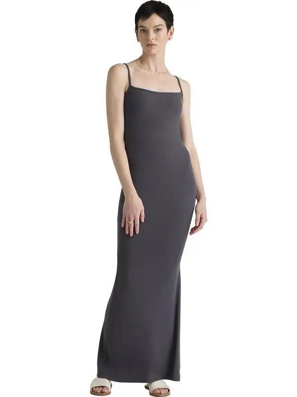 Quince Tencel Rib Knit Maxi Slip Dress - Carbon Grey