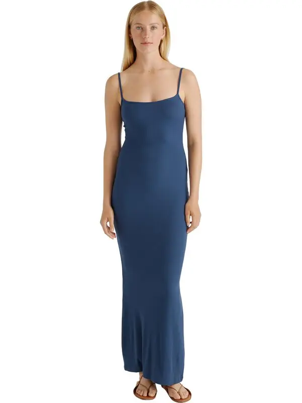 Quince Tencel Rib Knit Maxi Slip Dress - Navy