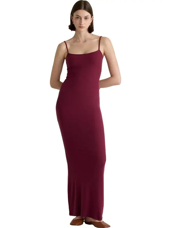 Quince Tencel Rib Knit Maxi Slip Dress - Wine