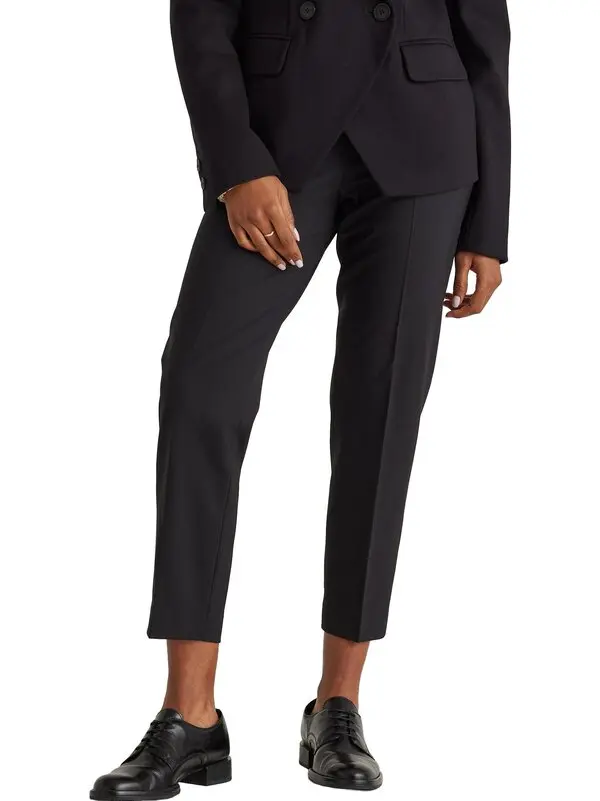 Quince Italian Wool Slim Leg Ankle Trousers - Black
