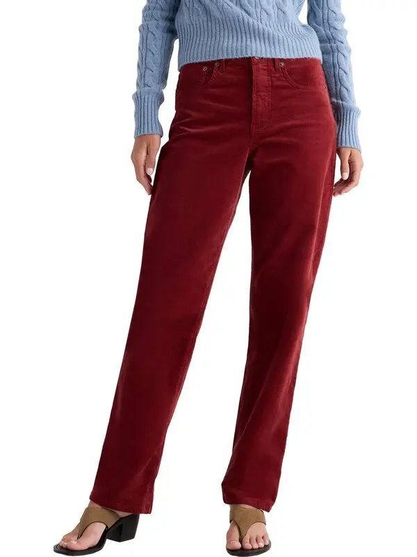 Quince Organic Stretch Corduroy Straight Leg Pants - Deep Brick Red