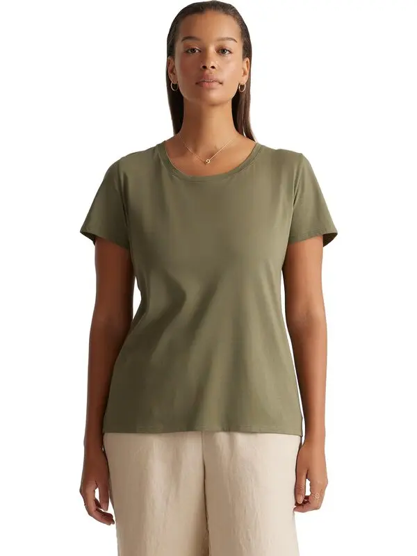 Quince Cotton Modal Crew Neck T-shirt - Dark Olive