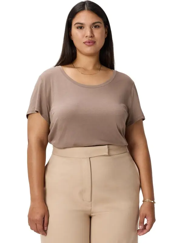 Quince Cotton Modal Crew Neck T-shirt - Dark Taupe