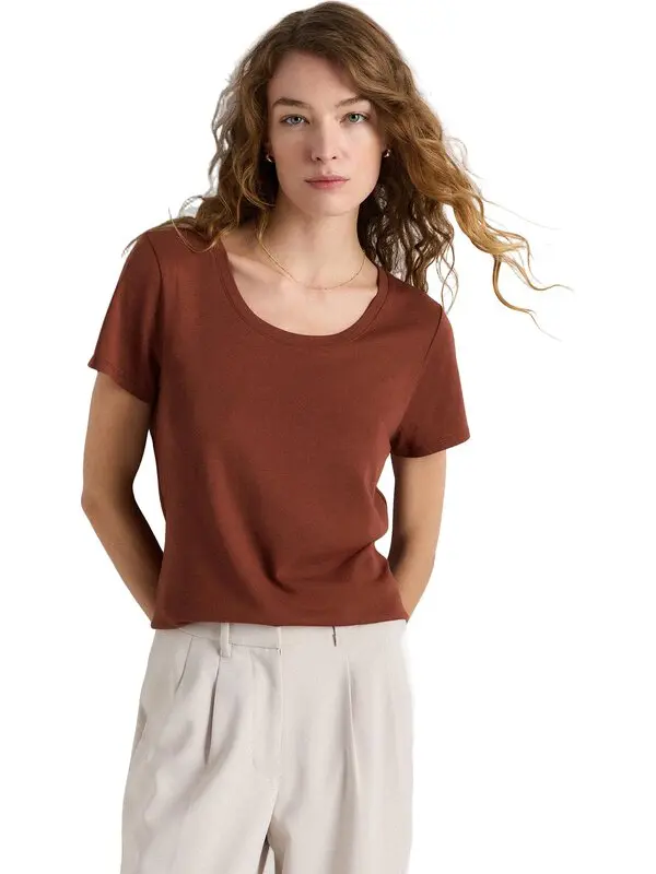 Quince Cotton Modal Crew Neck T-shirt - Redwood Brown