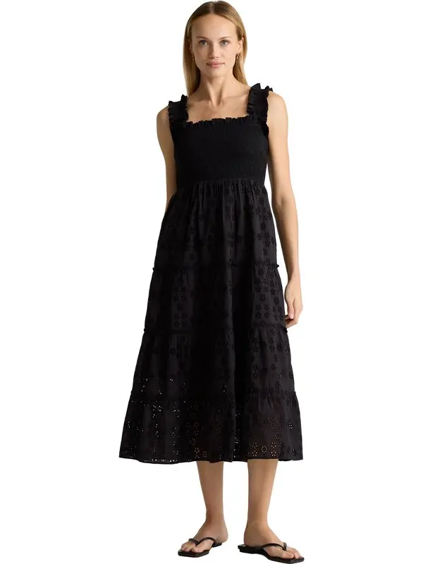 Quince Eyelet Smocked Midi Dress - Black