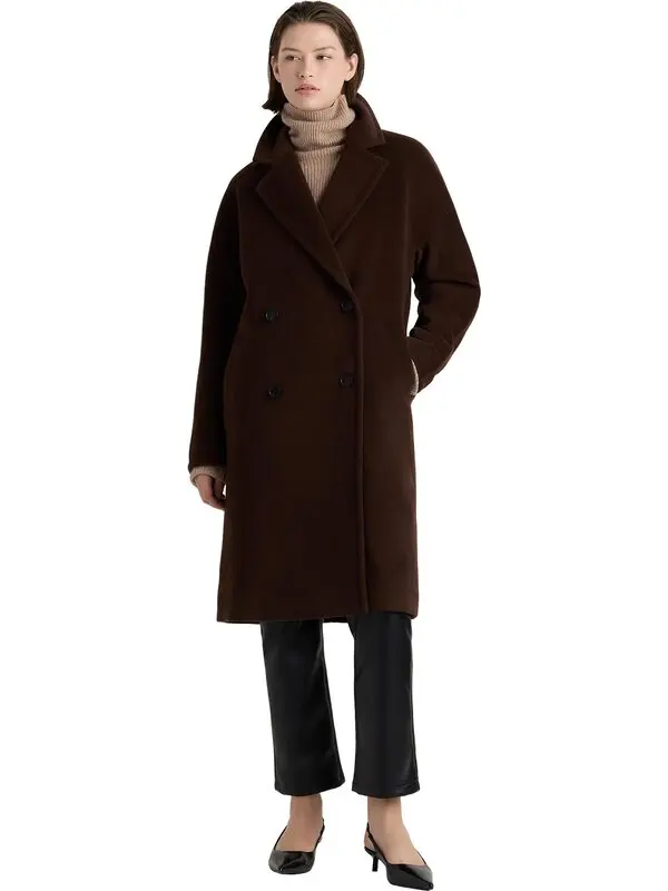 Quince Wool Cashmere Double-breasted Slouch Coat - Dark Chocolate