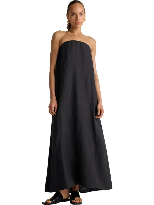 Quince 100% European Linen Strapless Maxi Dress - Black