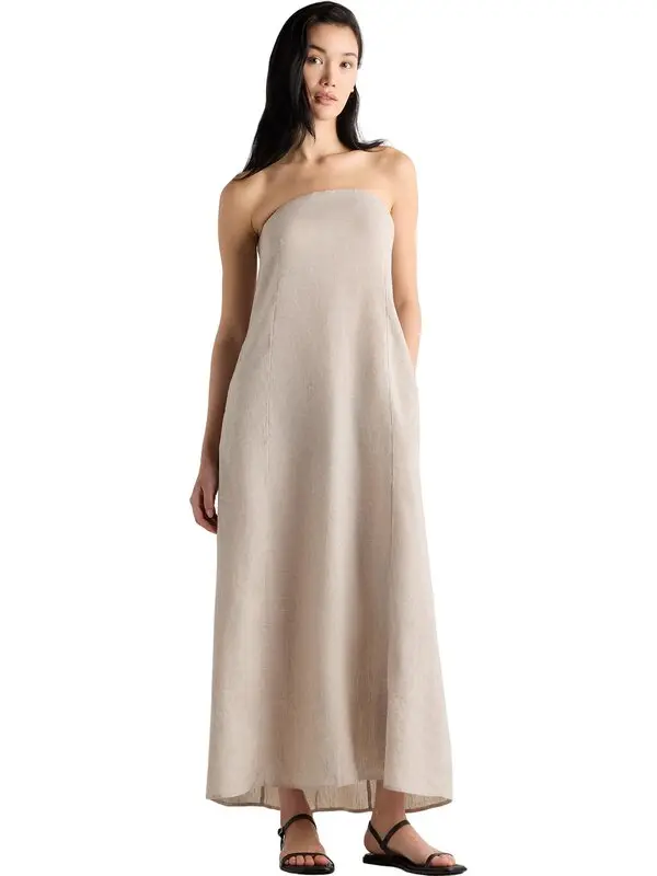 Quince 100% European Linen Strapless Maxi Dress - Flax