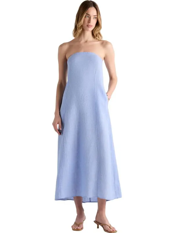 Quince 100% European Linen Strapless Maxi Dress - French Blue