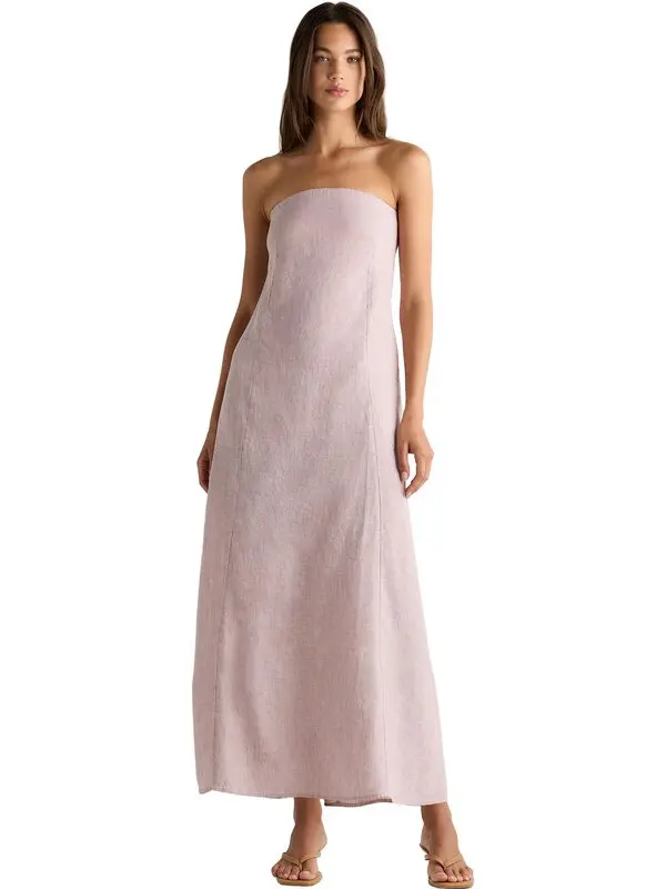 Quince 100% European Linen Strapless Maxi Dress - Vintage Pink Chambray