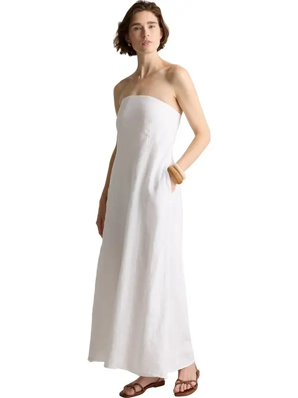 Quince 100% European Linen Strapless Maxi Dress - White