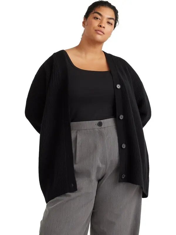 Quince Mongolian Cashmere Oversized Boyfriend Cardigan - Black