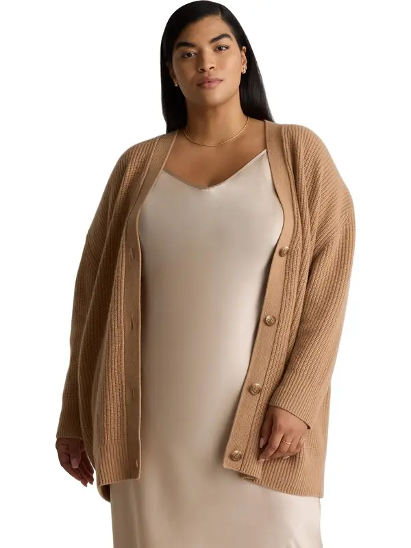 Quince Mongolian Cashmere Oversized Boyfriend Cardigan Sweater - Camel