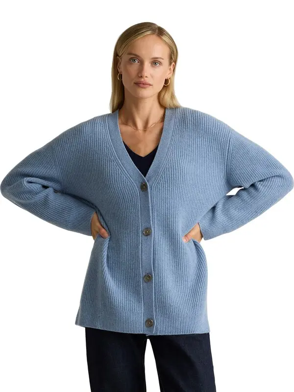 Quince Mongolian Cashmere Oversized Boyfriend Cardigan - Faded Denim