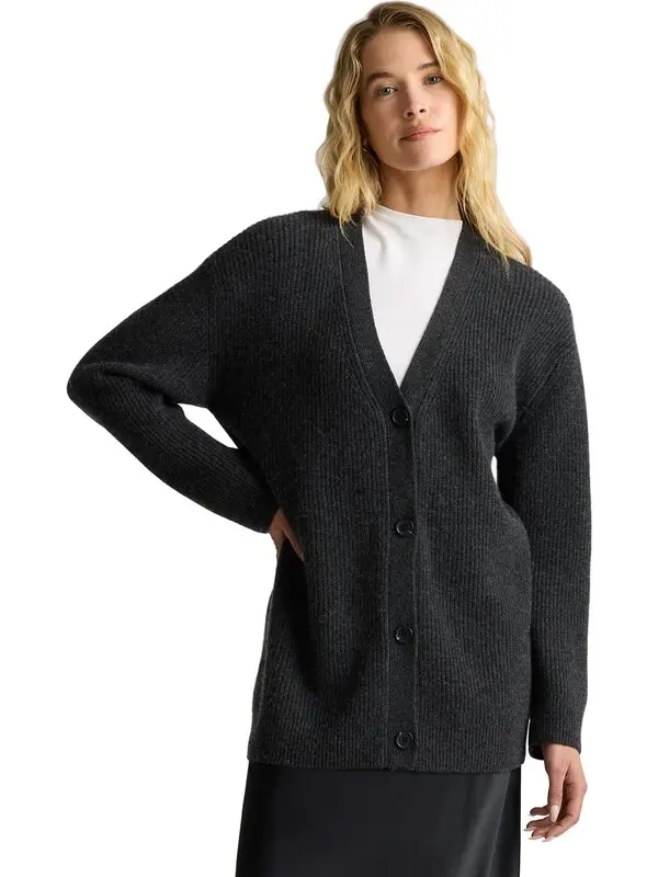 Quince Mongolian Cashmere Oversized Boyfriend Cardigan - Heather Charcoal