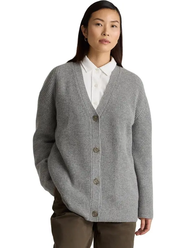 Quince Mongolian Cashmere Oversized Boyfriend Cardigan - Heather Grey