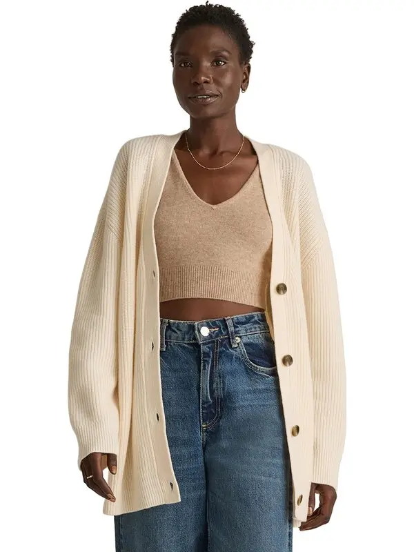 Quince Mongolian Cashmere Oversized Boyfriend Cardigan - Ivory