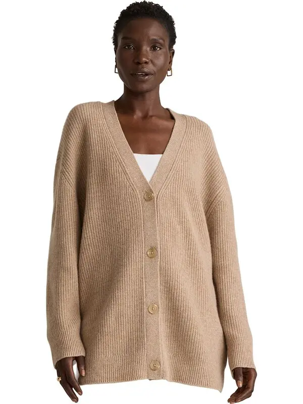 Quince Mongolian Cashmere Oversized Boyfriend Cardigan - Oatmeal