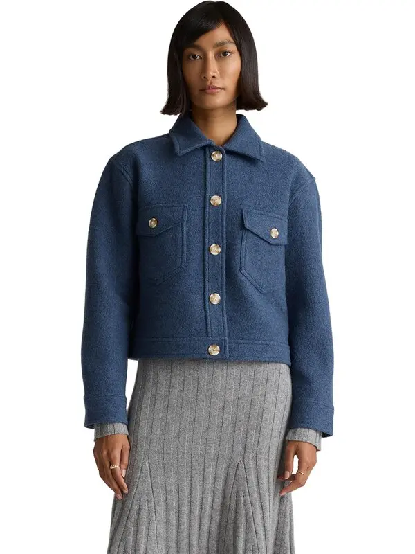 Quince Merino Wool Cropped Shirt Jacket - Denim Blue Melange