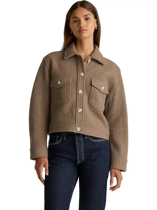 Quince Merino Wool Cropped Shirt Jacket - Heather Elm