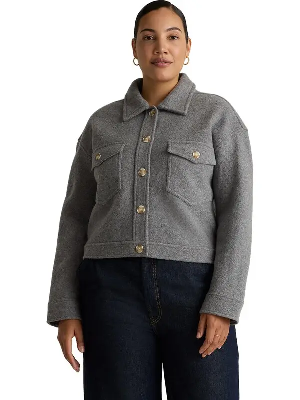 Quince Merino Wool Cropped Shirt Jacket - Heather Grey