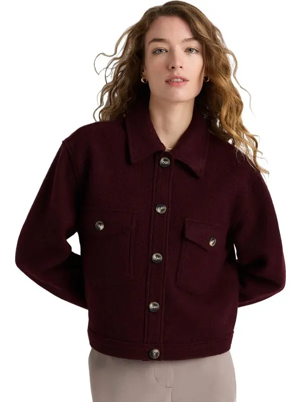 Quince Merino Wool Cropped Shirt Jacket - Mulled Wine