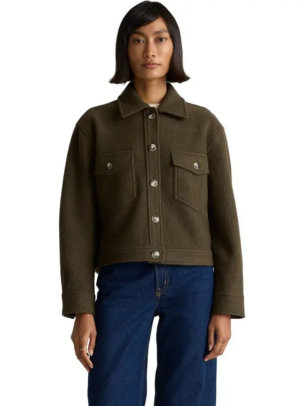 Quince Merino Wool Cropped Shirt Jacket - Olive Grove