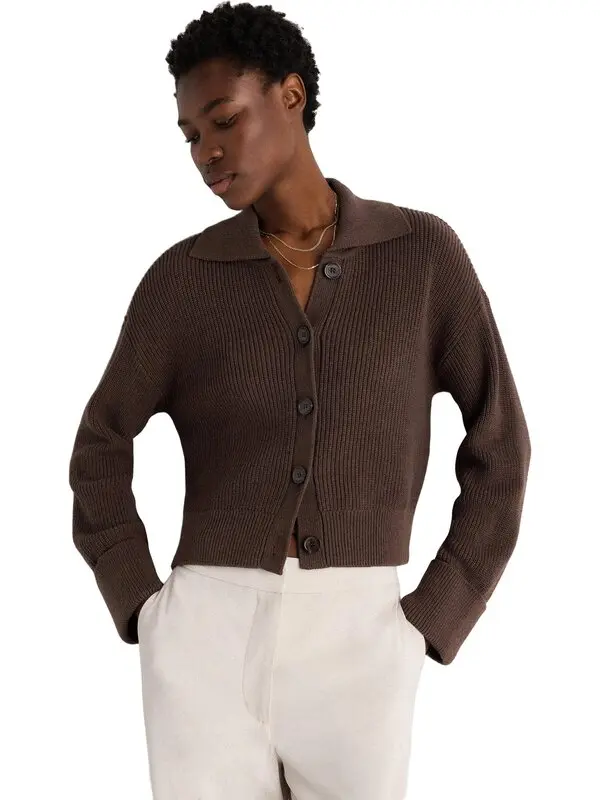Quince Fisherman Collared Cardigan Sweater - Heather Brown
