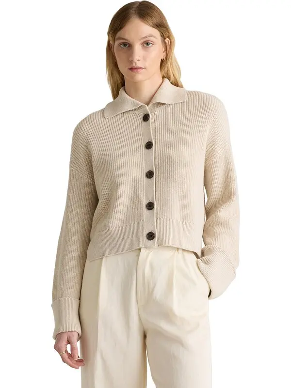 Quince Fisherman Collared Cardigan Sweater - Speckled Beige