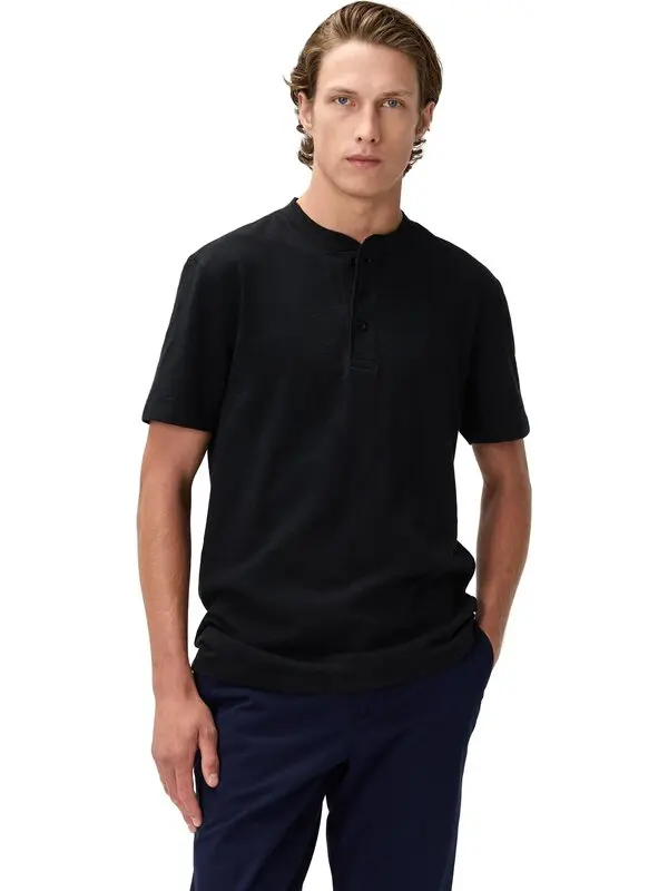 Quince Slub Henley T-shirt - Bold Black