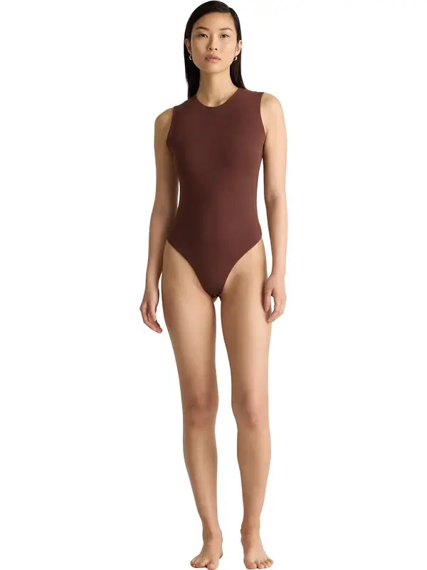 Quince Stretch Cotton Jersey High Neck Sleeveless Bodysuit - Cocoa