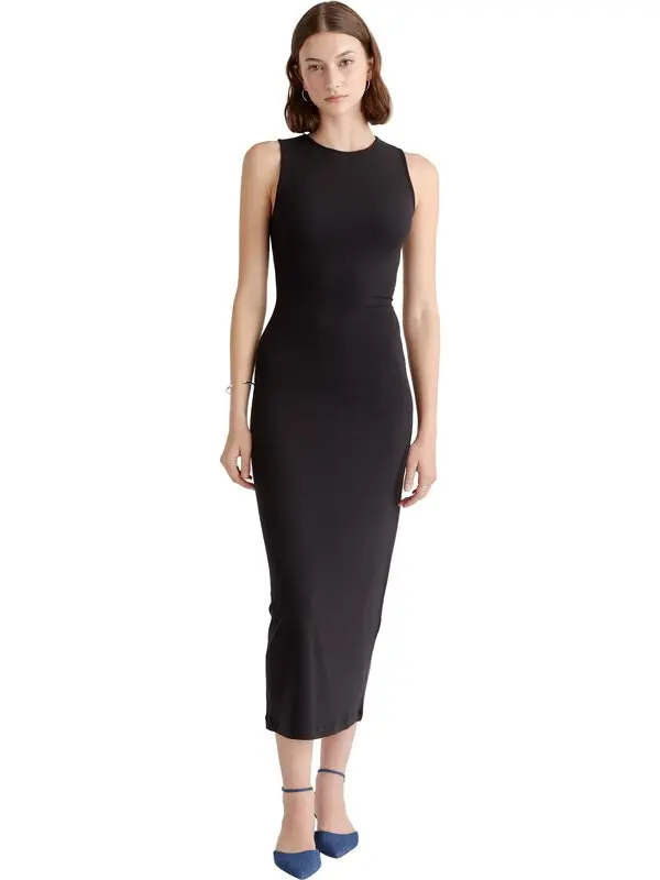 Quince Tencel Rib Knit Tank Midi Dress - Black