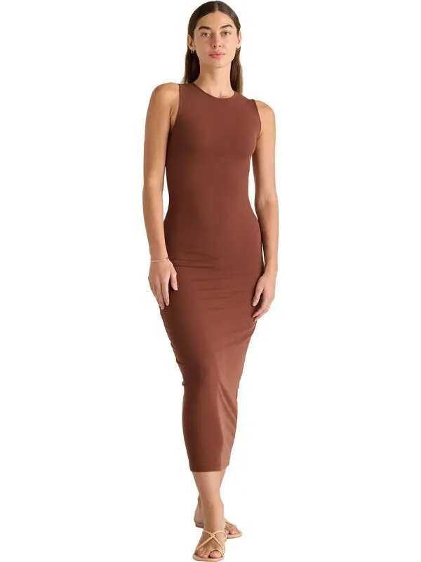 Quince Tencel Rib Knit Tank Midi Dress - Brown