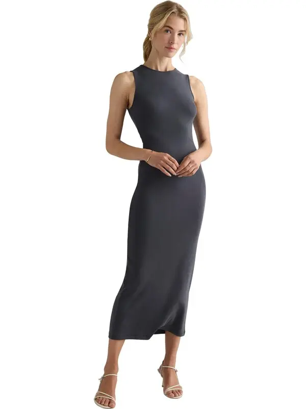 Quince Tencel Rib Knit Tank Midi Dress - Carbon Grey