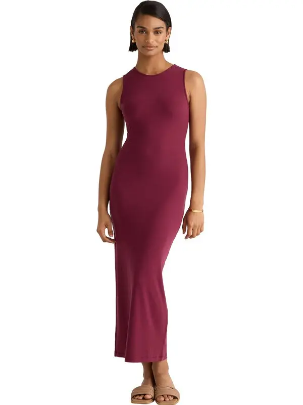 Quince Tencel Rib Knit Tank Midi Dress - Wine