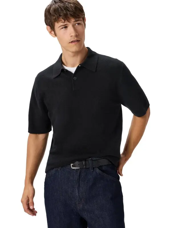 Quince Cashmere Short Sleeve Polo Sweater - Black
