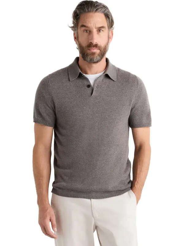 Quince Cashmere Short Sleeve Polo Sweater - Elk Brown